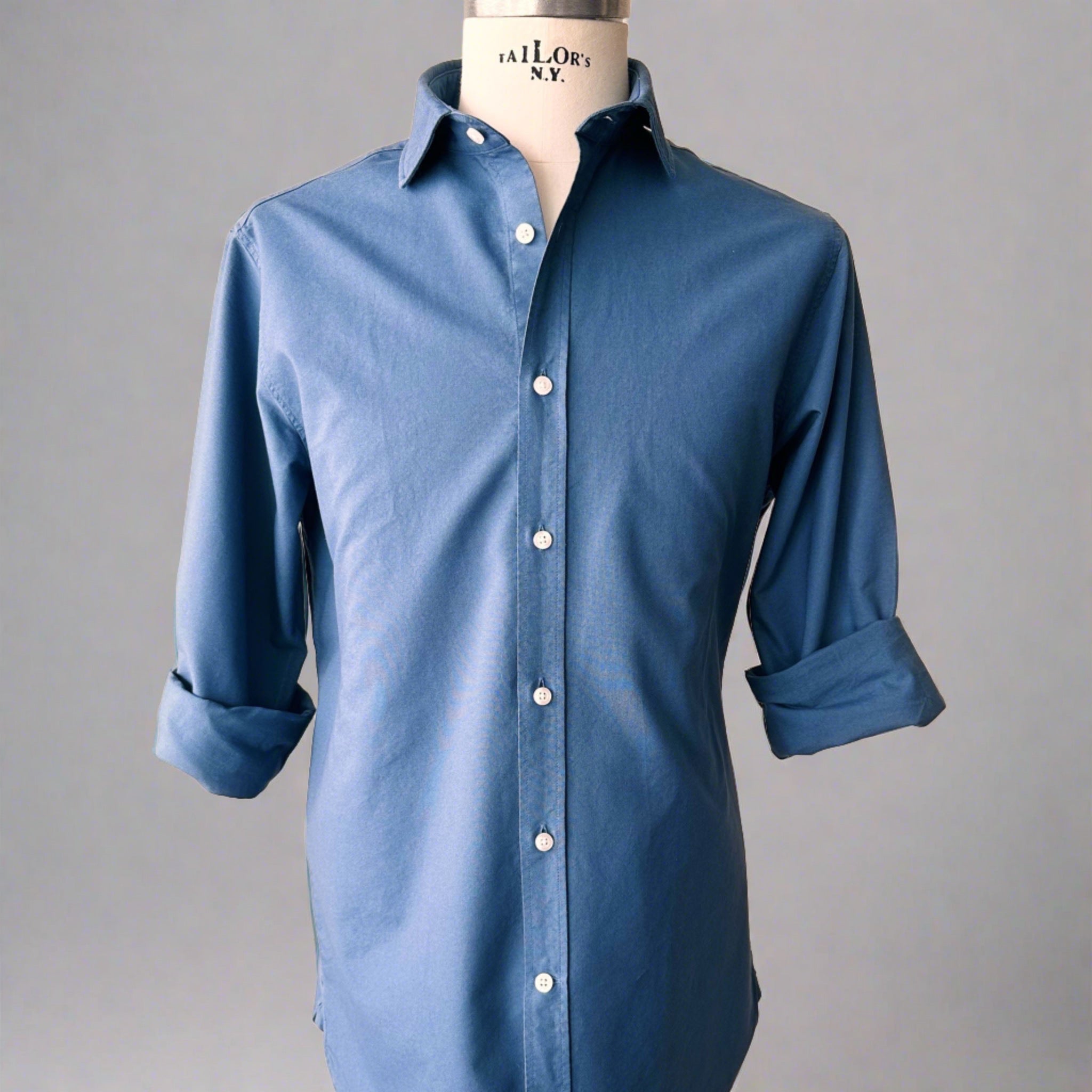 Blue Garment Dyed Cotton Long Sleeve Shirt – Kempt